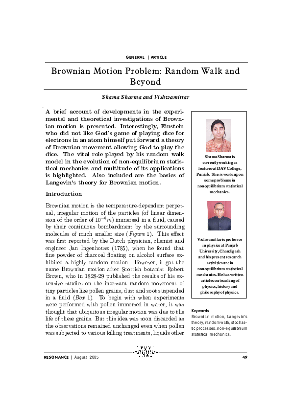 (PDF) Brownian Motion Problem: Random Walk and Beyond