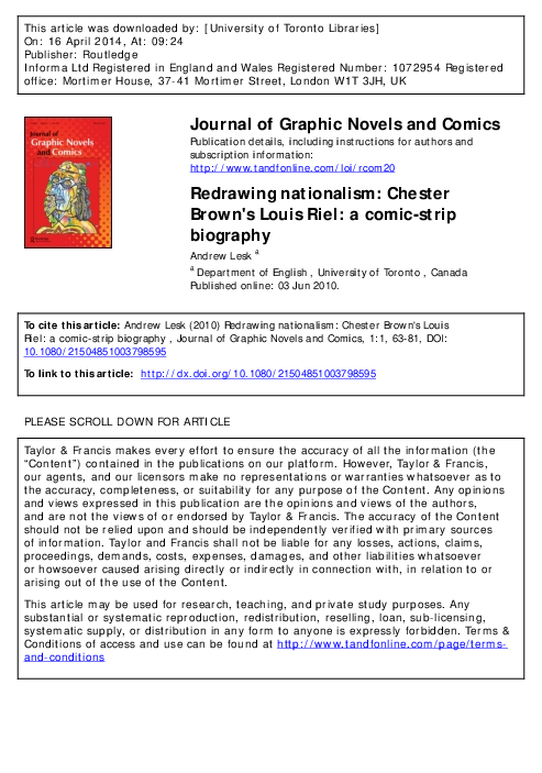 (PDF) Redrawing nationalism: Chester Brown's Louis Riel: a comic-strip ...