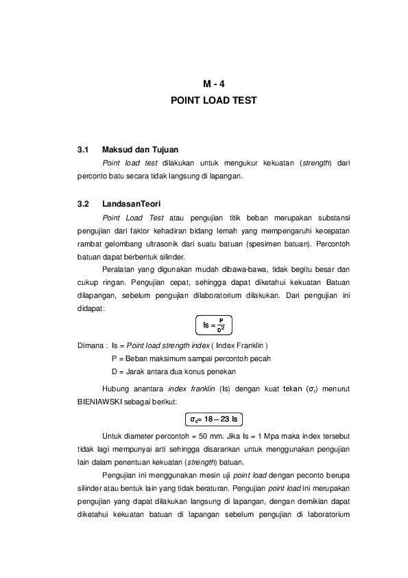 (DOC) LAPORAN BAB III Point Load Test