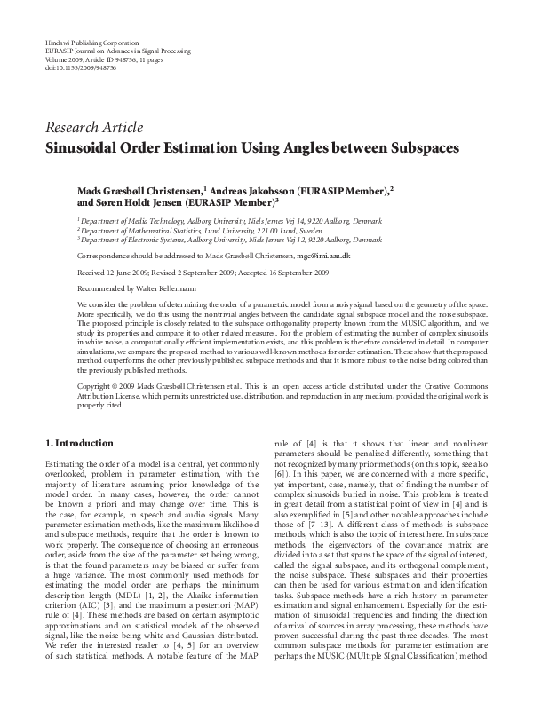 Pdf Reshetov La Order Estimation Using Angles Between Subspaces