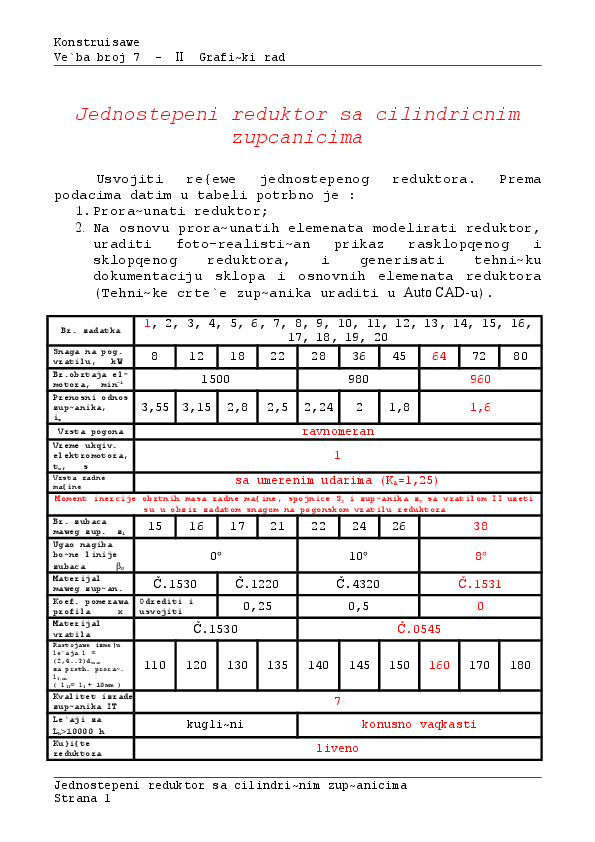 (DOC) Jednostepeni reduktor sa cilindricnim zupcanicima