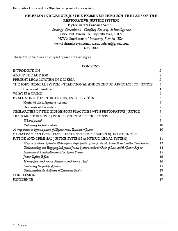 (PDF) NIGERIAN INDIGENOUS JUSTICE EXAMINED THROUGH THE LENS OF THE ...