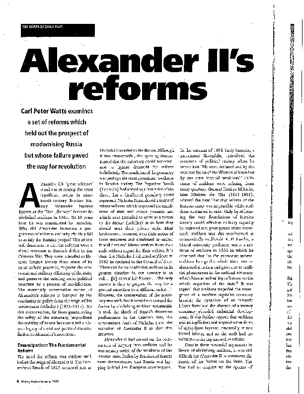 (PDF) Alexander II’s Reforms: Causes and Consequences