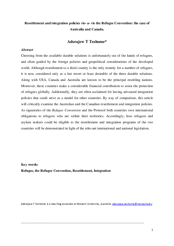 (PDF) Refugee Resettlement and Integration