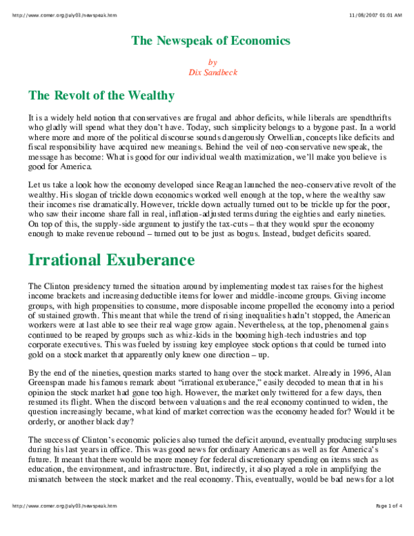 (PDF) The Newspeak of Economics
