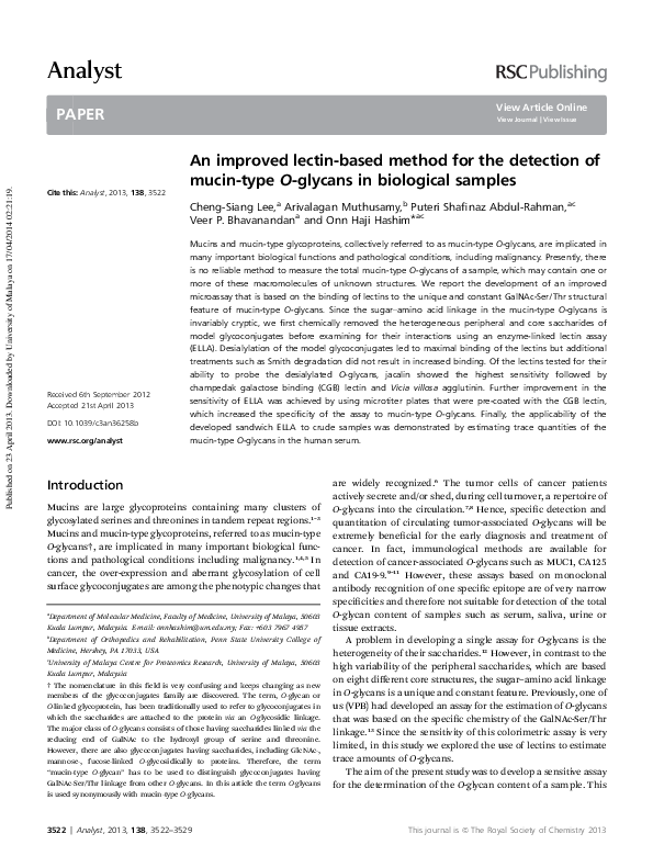 Pdf An Improved Lectin Based Method For The Detection Of Mucin Type O