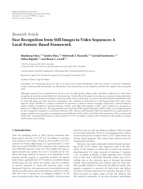 (PDF) Face Recognition from Still Images to Video Sequences: A Local ...