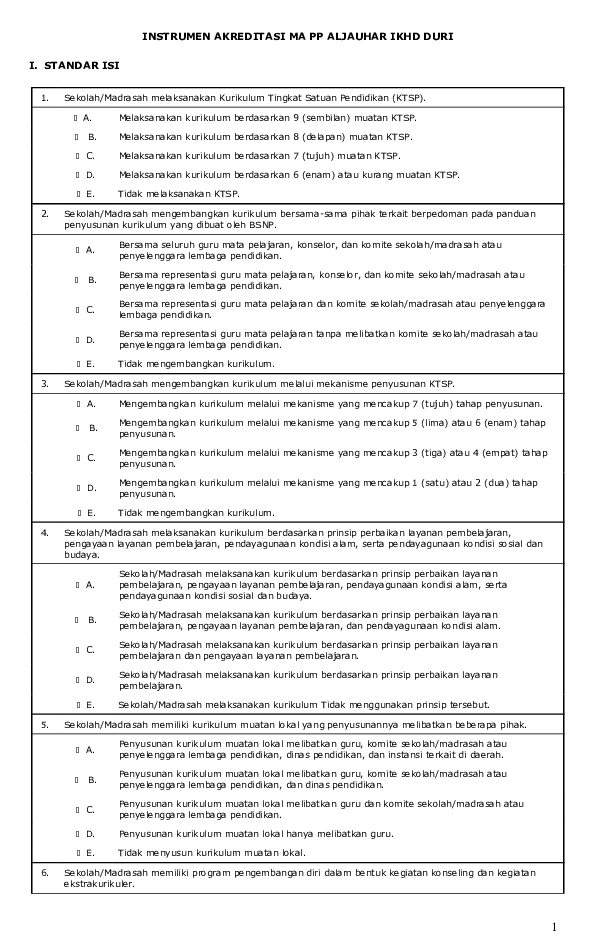 (DOC) INSTRUMEN AKREDITASI MA PP ALJAUHAR IKHD DURI
