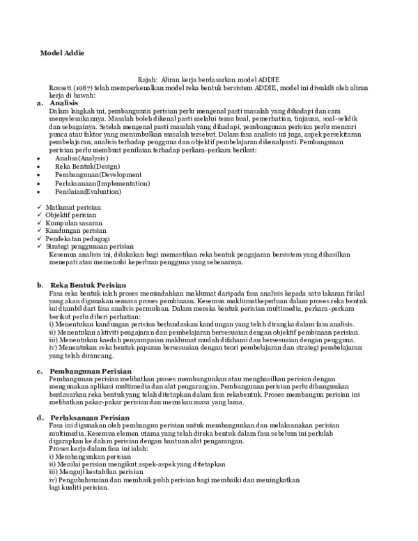 (DOC) Model Addie Analisa(Analysis) Reka Bentuk(Design) Pembangunan ...