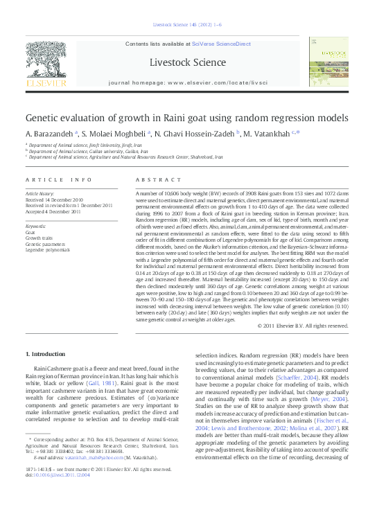 (PDF) Genetic evaluation of growth in Raini goat using random regression models