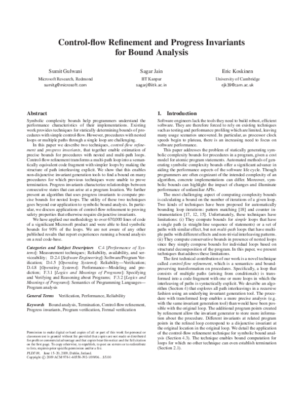 (PDF) Control-Flow Refinement and Progress Invariants for Symbolic Complexity Bounds