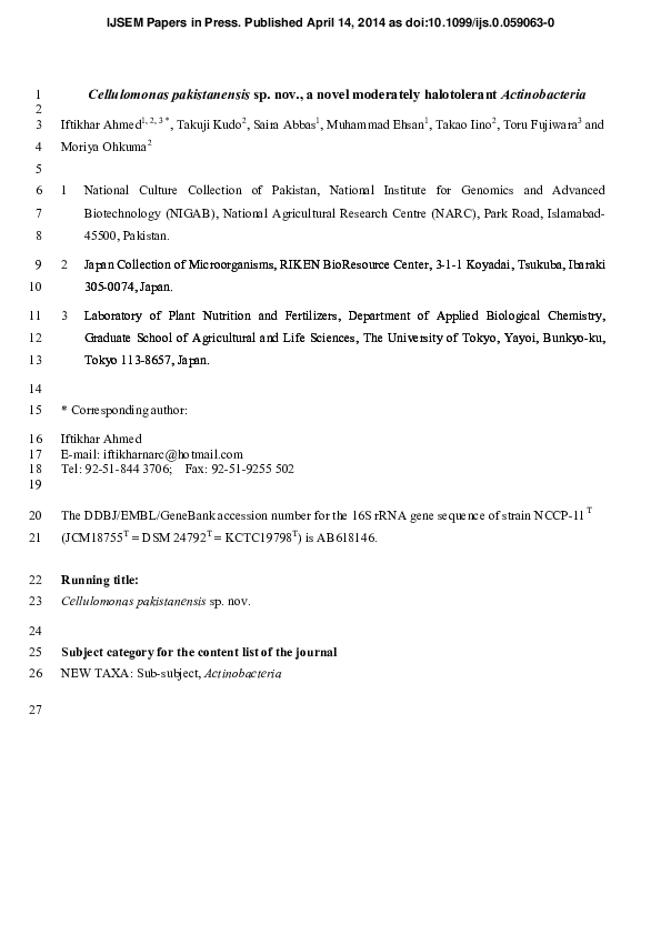(PDF) Cellulomonas pakistanensis sp. nov., a novel moderately ...