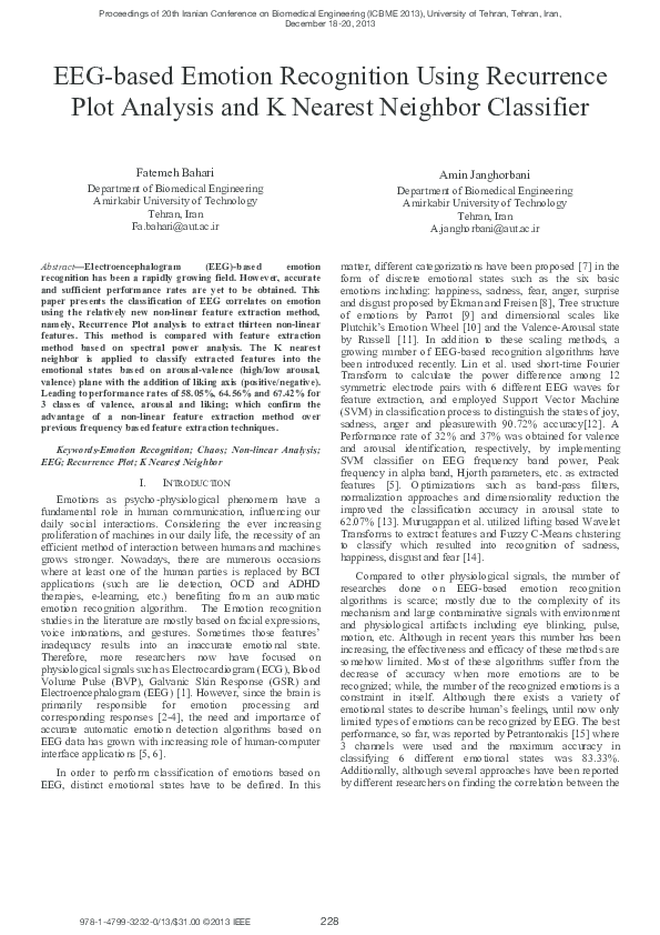 Pdf Eeg Based Emotion Recognition Using Recurrence Plot Analysis And K Nearest Neighbor Classifier