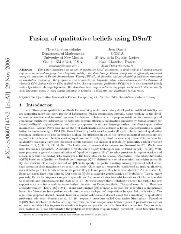 (PDF) Fusion of qualitative beliefs using DSmT