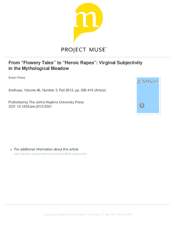 (PDF) From “Flowery Tales” to “Heroic Rapes”: Virginal Subjectivity in the Mythological Meadow
