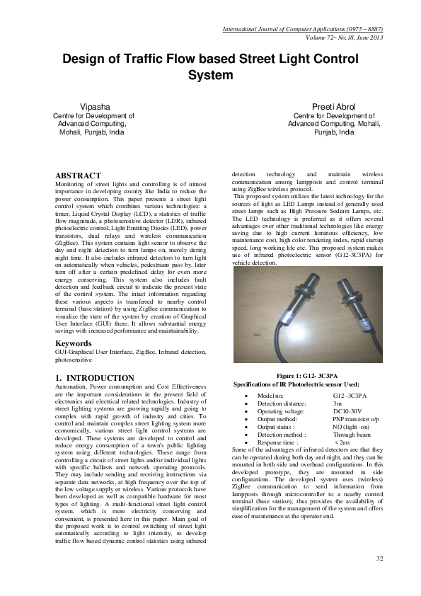 (PDF) Design of Traffic Flow based Street Light Control System