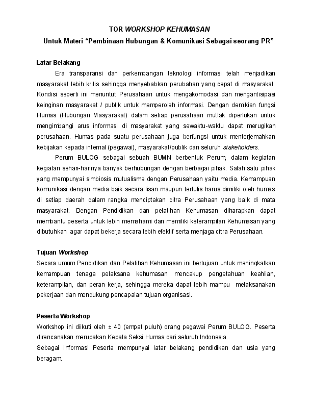 (PDF) TOR WORKSHOP KEHUMASAN