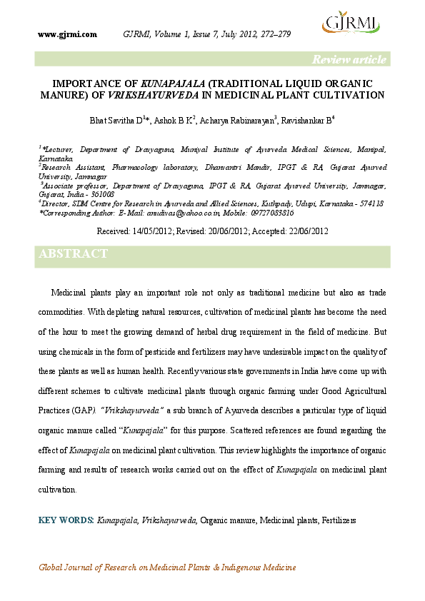 (PDF) IMPORTANCE OF KUNAPAJALA (TRADITIONAL LIQUID ORGANIC MANURE) OF ...