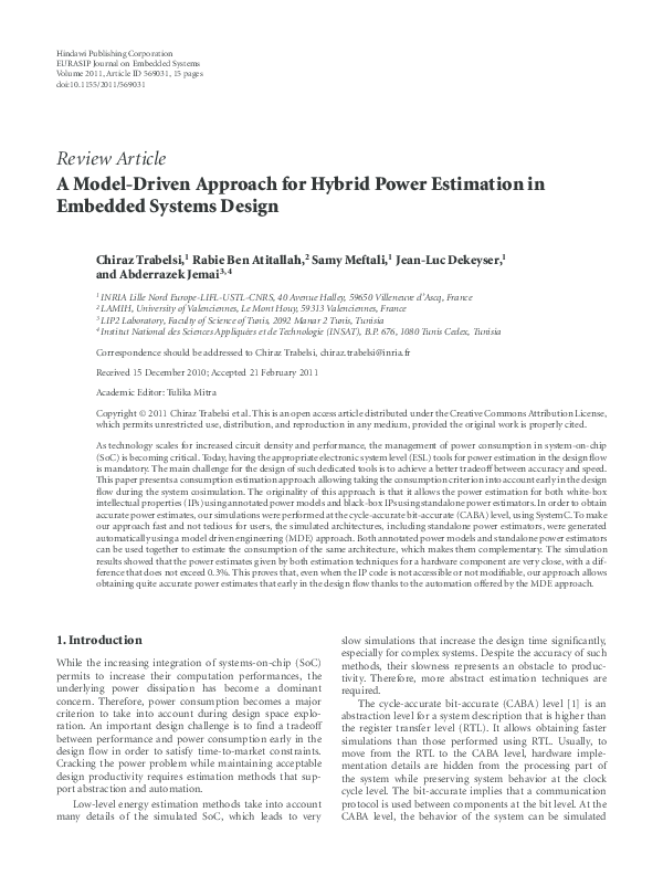 (PDF) A Model-Driven Approach for Hybrid Power Estimation in Embedded Systems Design