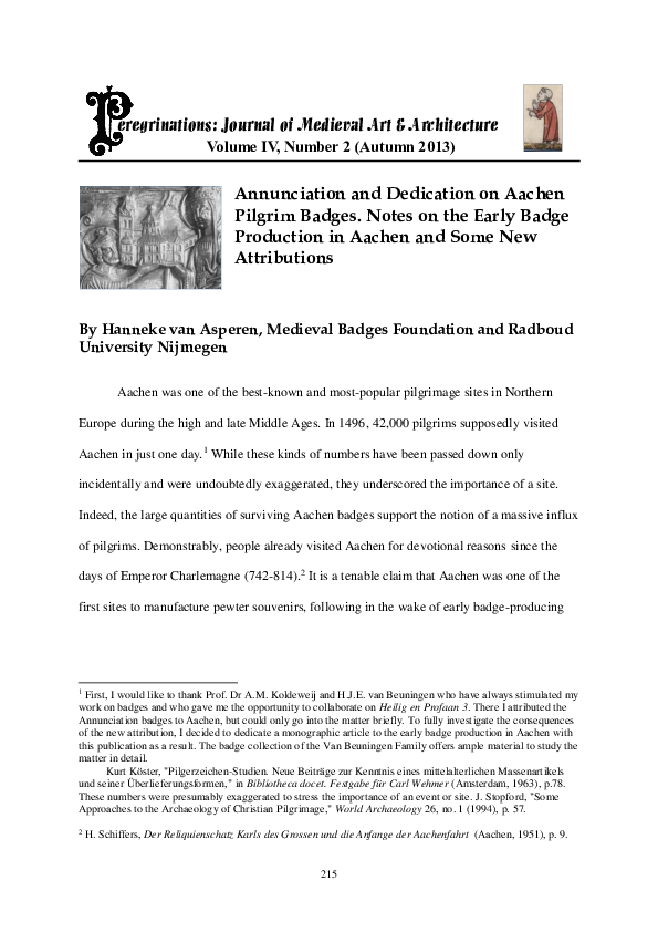(PDF) Annunciation and Dedication on Aachen Pilgrim Badges. Notes on ...