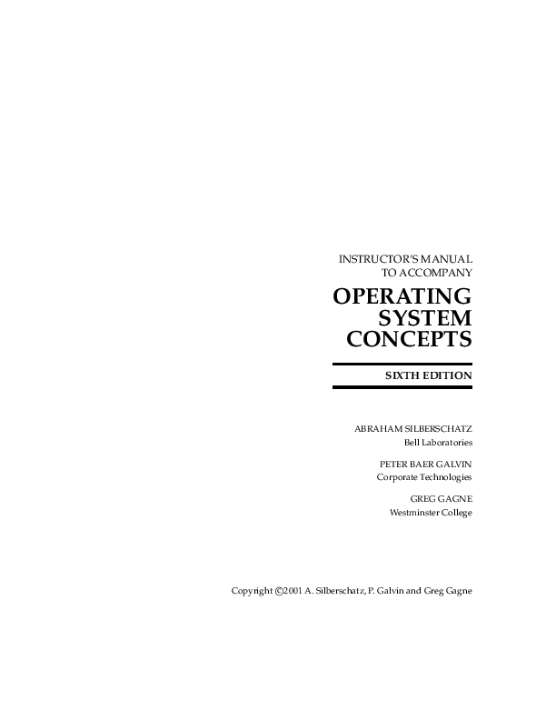 (PDF) INSTRUCTOR'S MANUAL TO ACCOMPANY OPERATING SYSTEM CONCEPTS SIXTH ...