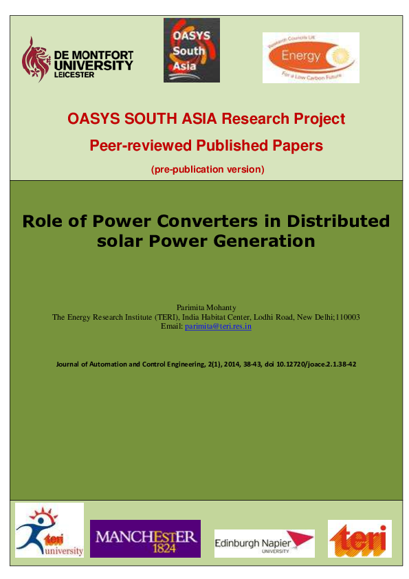 Pdf Role Of Power Converters For Distributed Solar Power Generation
