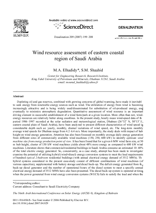 (PDF) Wind resource assessment of eastern coastal region of Saudi Arabia