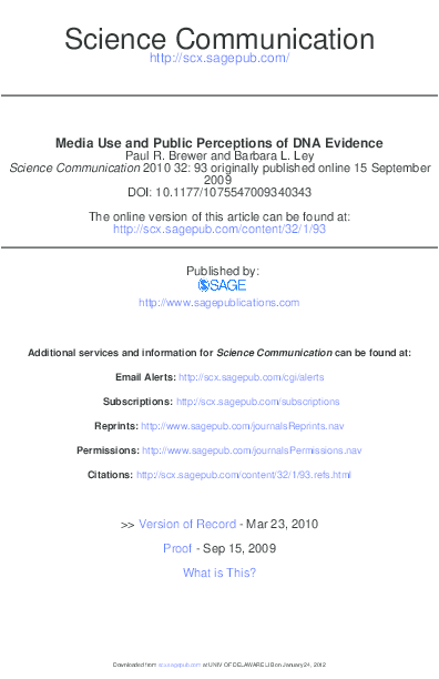 (PDF) Media Use and Public Perceptions of DNA Evidence