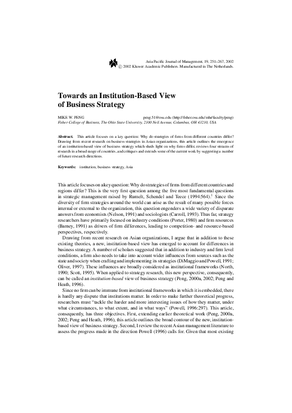 (PDF) Towards an Institution-Based View of Business Strategy