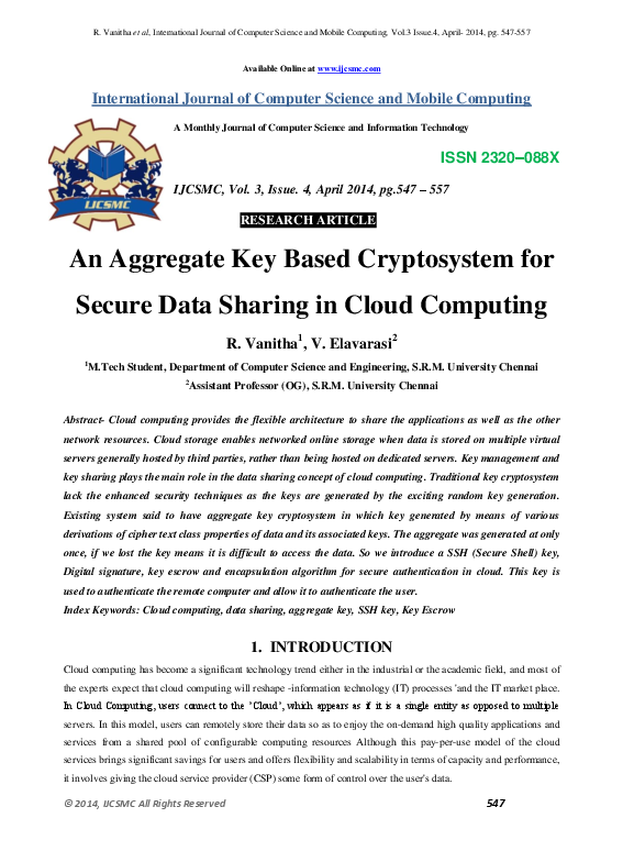 Pdf An Aggregate Key Based Cryptosystem For Secure Data Sharing In