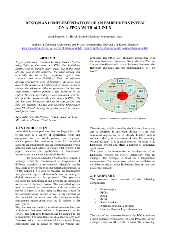 Pdf Design And Implementation Of An Embedded System On A Fpga With