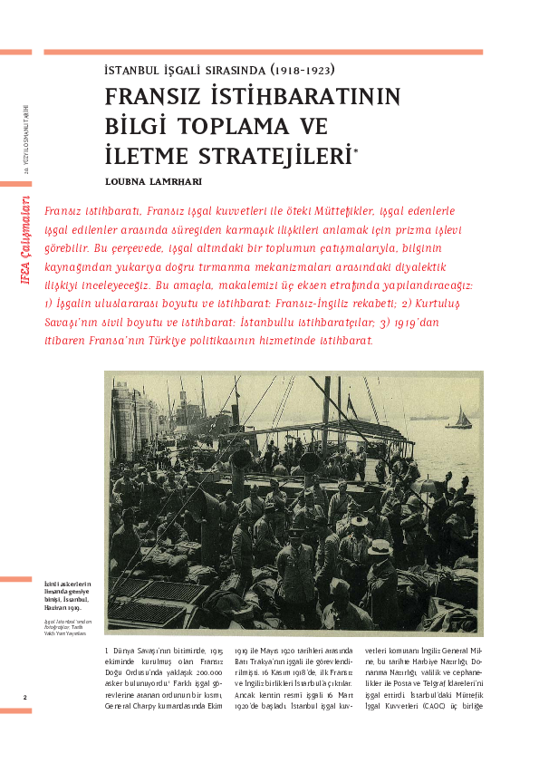 "İstanbul İşgali Sırasında (1918-1923) Fransız İstihbaratının Bilgi ...