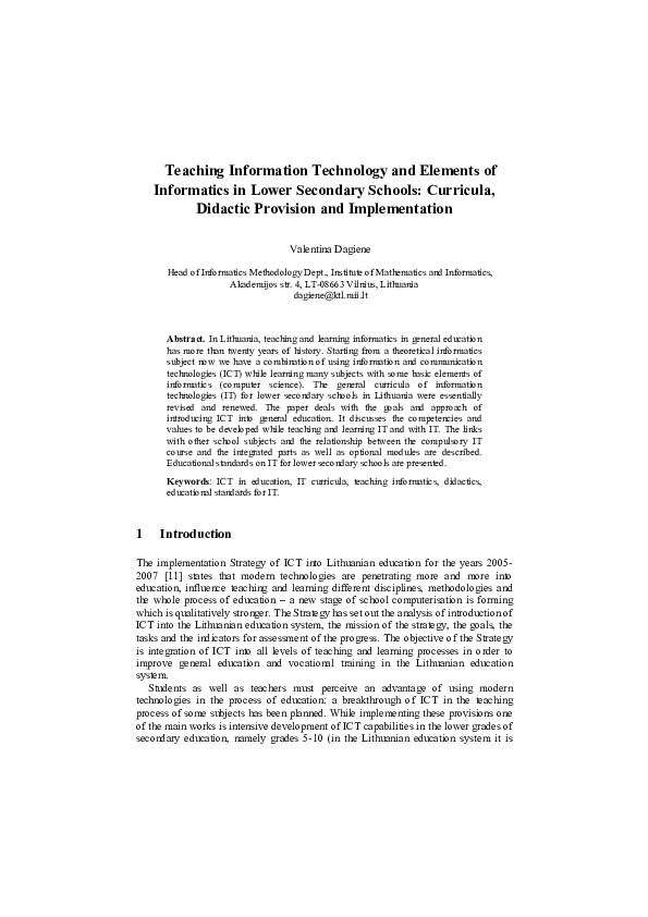 Teaching Information Technology and Elements of Informatics in Lower ...