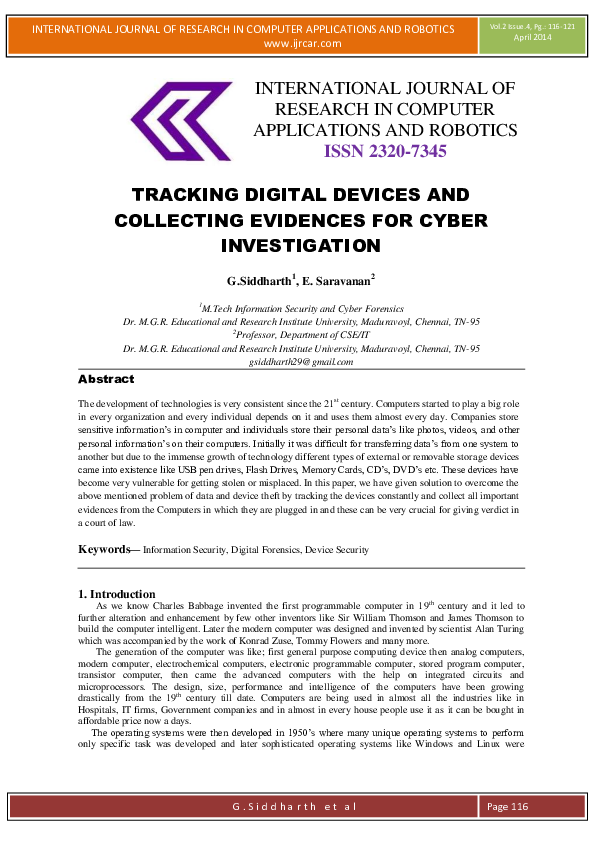 TRACKING DIGITAL DEVICES AND COLLECTING EVIDENCES FOR CYBER INVESTIGATION