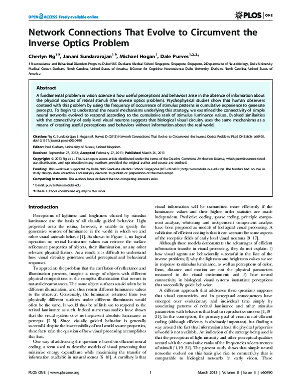 (PDF) Network connections that evolved to circumvent the inverse optics ...