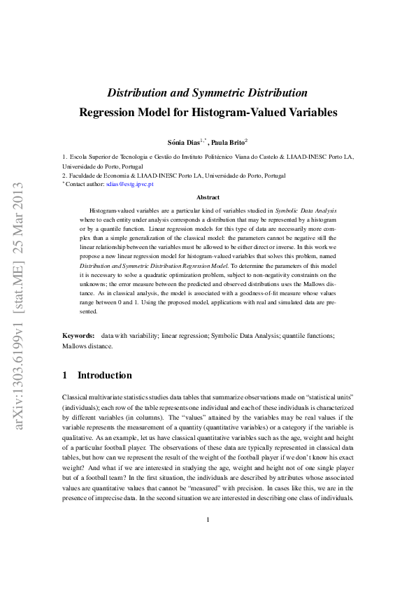 Pdf Distribution And Symmetric Distribution Regression Model For Histogram Valued Variables