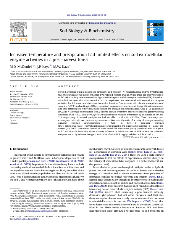 (PDF) Increased temperature and precipitation had limited effects on soil extracellular enzyme ...