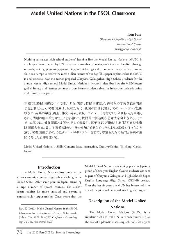 (PDF) Model United Nations in the ESOL Classroom