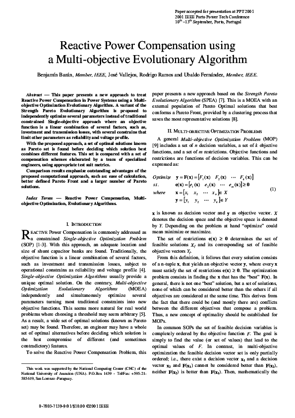 Pdf Reactive Power Compensation Using A Multi Objective Evolutionary Algorithm