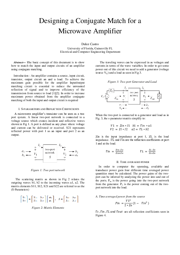 (PDF) Designing a Conjugate Match for a Microwave Amplifier