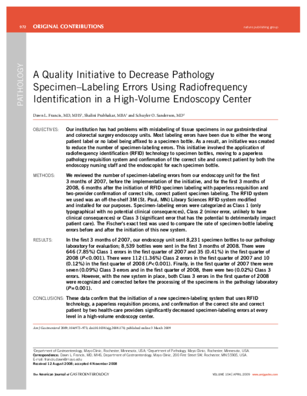 (PDF) A Quality Initiative to Decrease Pathology Specimen-Labeling ...