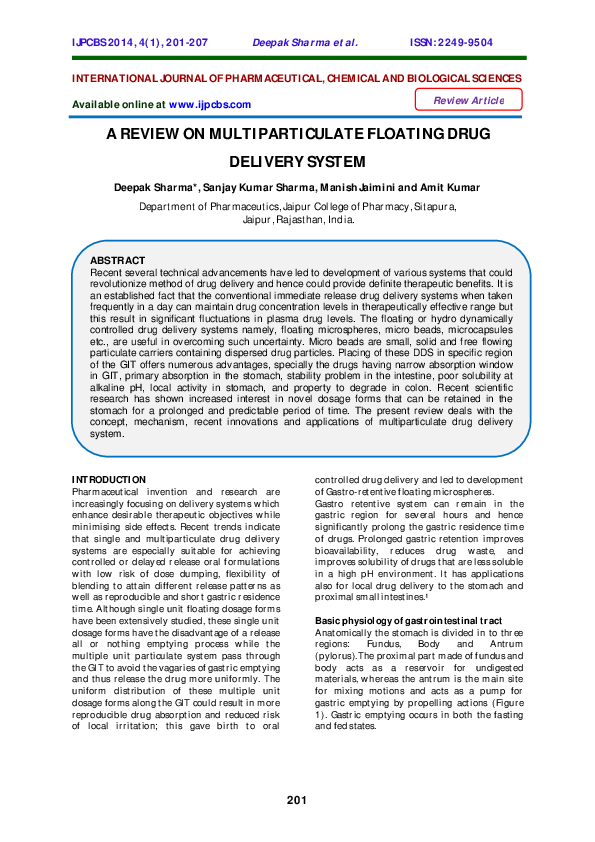 A REVIEW ON MULTIPARTICULATE FLOATING DRUG DELIVERY SYSTEM