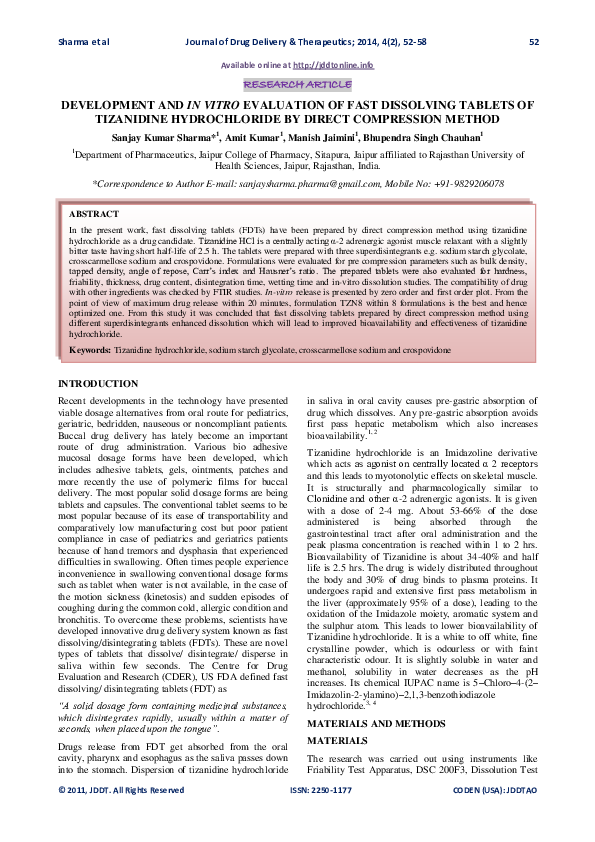 Development And In Vitro Evaluation Of Fast Dissolving Tablets Of