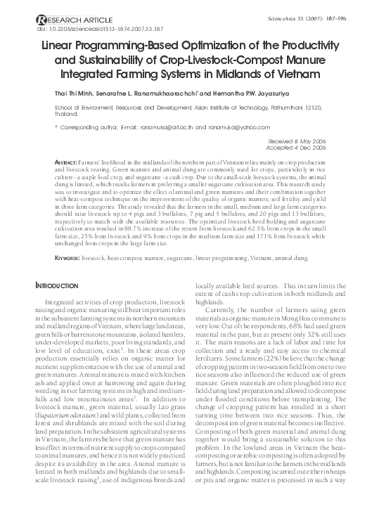 Pdf Linear Programming Based Optimization Of The Productivity And