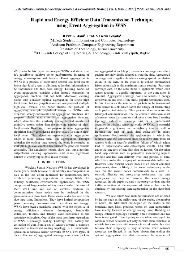 (PDF) Rapid and Energy Efficient Data Transmission Technique using Event Aggregation in WSN