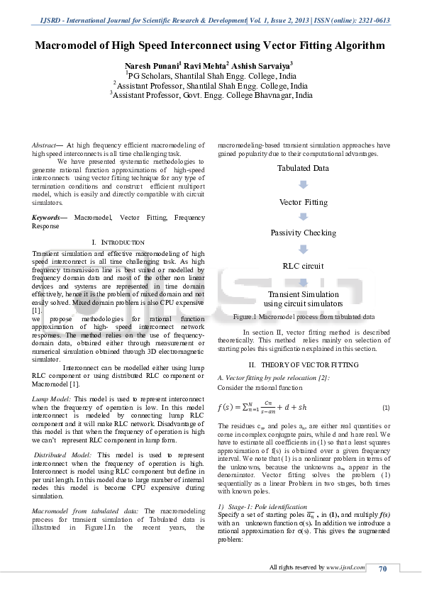 Pdf Macromodel Of High Speed Interconnect Using Vector Fitting Algorithm