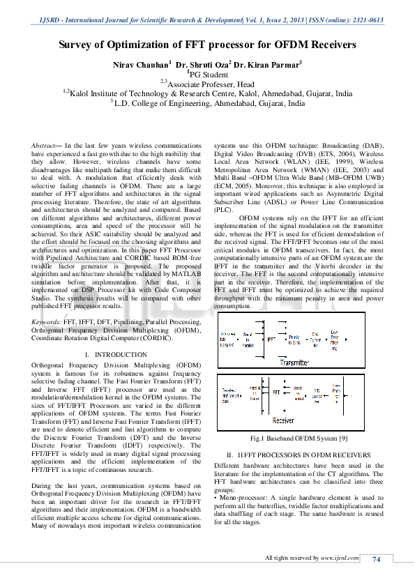 Pdf Survey Of Optimization Of Fft Processor For Ofdm Receivers