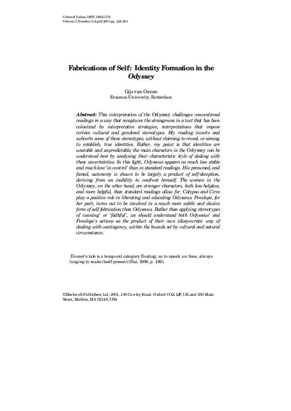 (PDF) Fabrications of self: Identity formation in the Odyssey