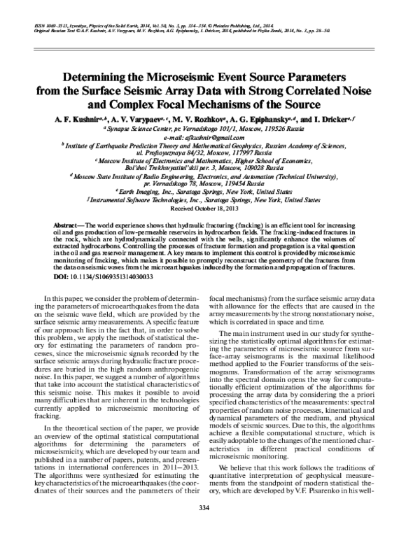 (PDF) Determining the Microseismic Event Source Parameters from the Surface Seismic Array Data ...