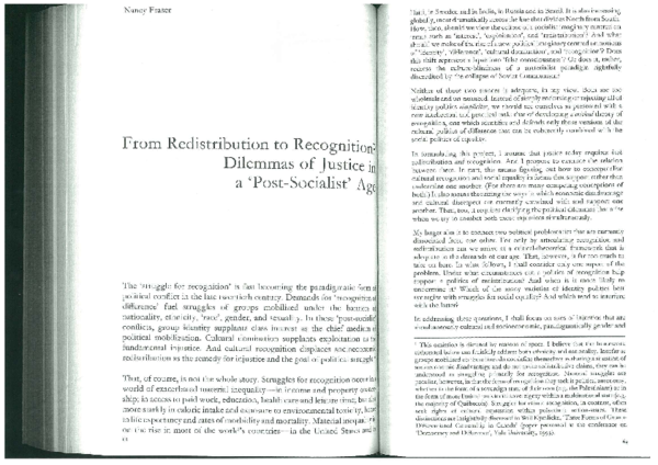 (PDF) Nancy Fraser From Redistribution to Recognition Dilemmas of ...